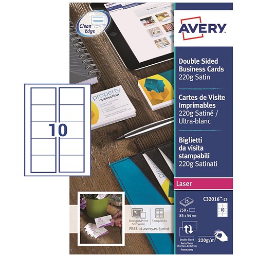 Avery Quick And Clean Laser Satin Business Cards 85mm X 54mm 10 Per Sheet 220gsm Pack Of 250
