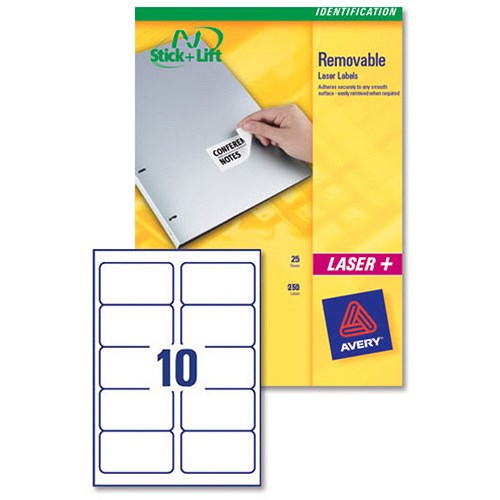 Avery Labels Removable Laser 10 Per Sheet 96x50 8mm White 250 Labels 