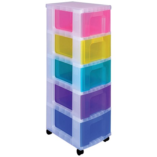 Really Useful Storage Tower 5 Drawers 5x12l Clear And Assorted