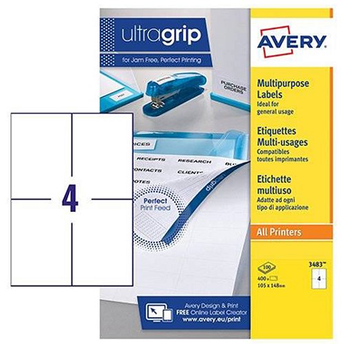 Avery White Multifunctional Labels 4 Per Sheet 105x148mm White 