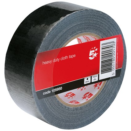 5 Star Heavy/Duty Cloth Tape Roll, 50mmx50m, Black | Paperstone
