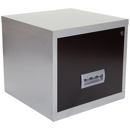 Pierre Henry Steel Cube Filing Cabinet, 1 Drawer, A4, Silver & Black ...
