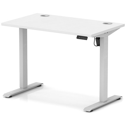 Air Lite 1000mm Slim Height Adjustable Office Desk, Silver Leg, White ...