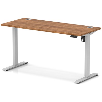 Air Lite 1400mm Slim Height Adjustable Office Desk, Silver Leg, Walnut ...