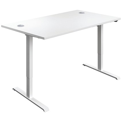 Jemini Sit-Stand Desk, White Leg, 1400mm, White | Paperstone