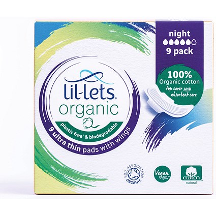 Lil-Lets Organic Ultra Thin Night Pads with Wings, Pack of 216 | Paperstone