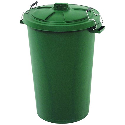Plastic Dustbin with Locking Clip Lid, 90 Litre, Green | Paperstone
