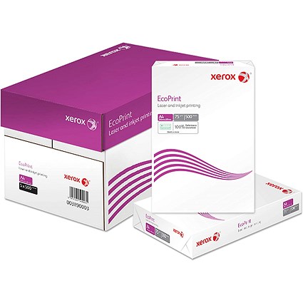 Xerox A4 Ecoprint Paper, White, 75gsm, Box (5 x 500 Sheets) | Paperstone