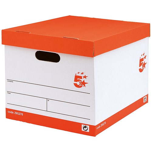 5 Star A4 Lever Arch File Storage Box - White and Red - Pack of 10